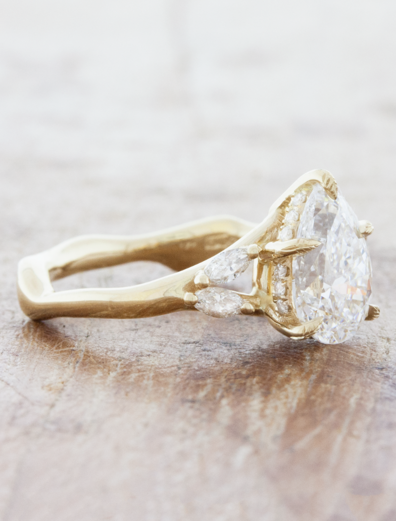 Aria: Split Shank Nature Inspired Pear Halo Engagement Ring | Ken ...