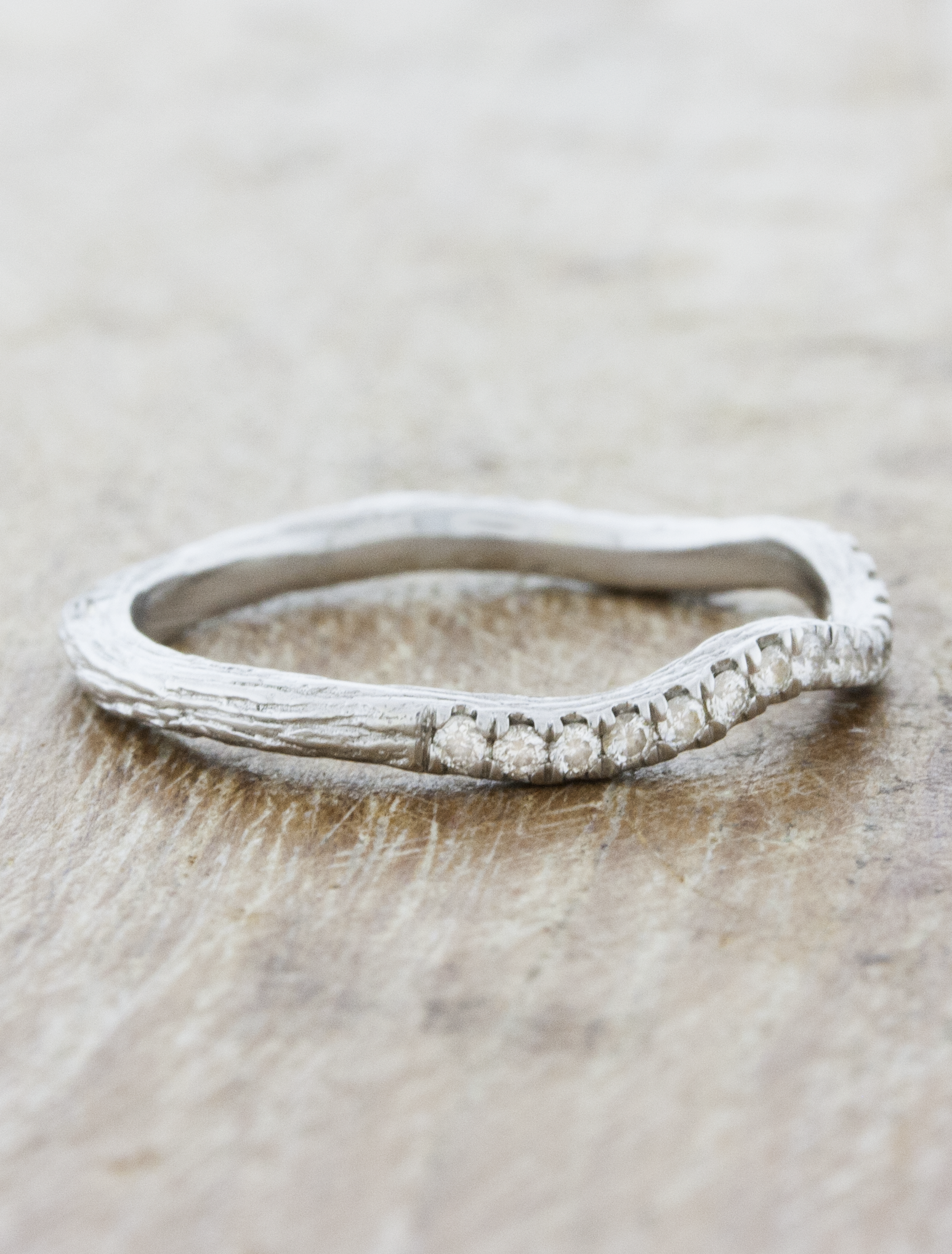 Cori: Nature-Inspired Curved Wedding Band with Diamonds and Bark ...