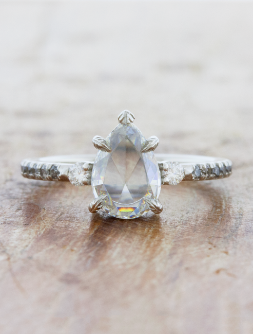 Delilah: Rose Cut Pear Diamond Engagement Ring with Grey Diamond ...