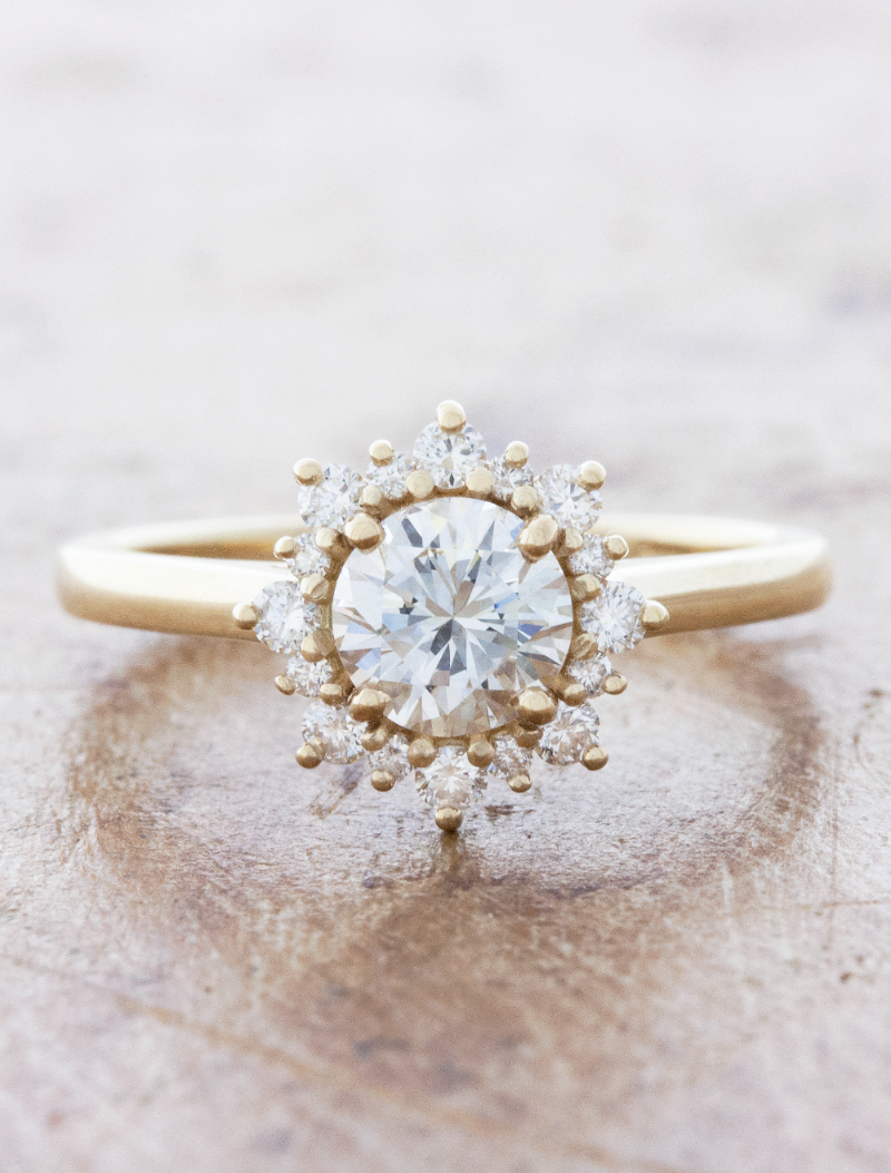 Eleni: Vintage-Inspired Round Cut Halo Diamond Engagement Ring | Ken & Dana Design