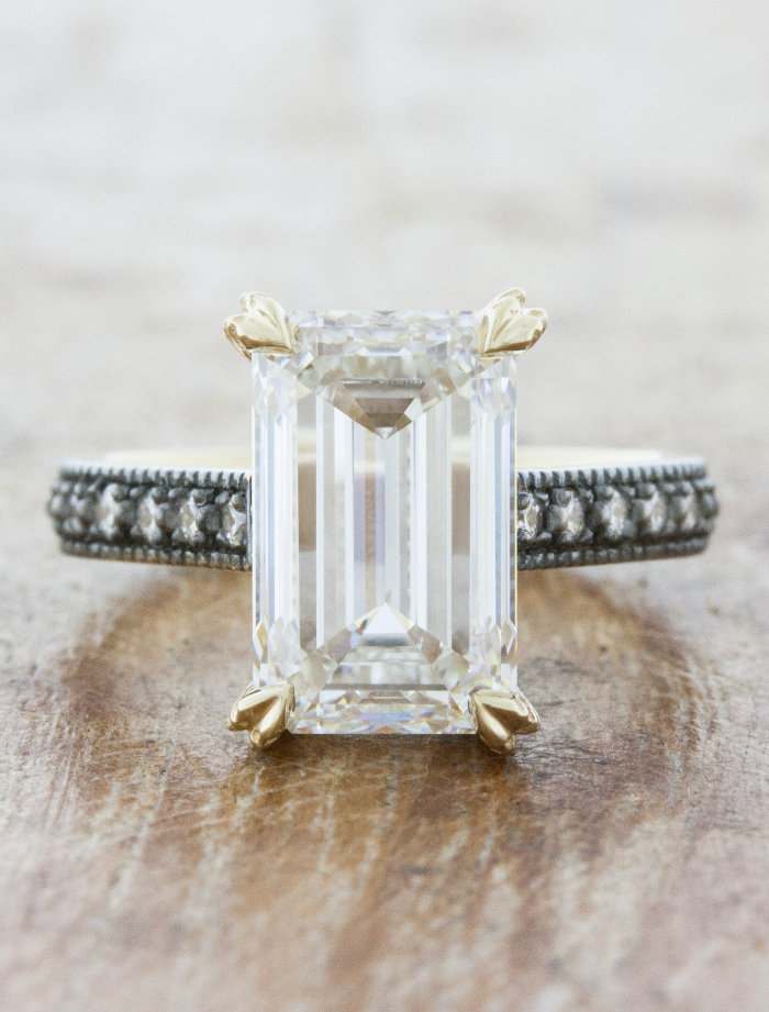 Evette: Vintage-Inspired, Antique Emerald Cut Diamond Engagement Ring with Black Rhodium Finish ...