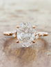 Harmony: Whimsical Rose Gold Oval Cluster Engagement Ring with Leaf Engravings | Ken & Dana Design