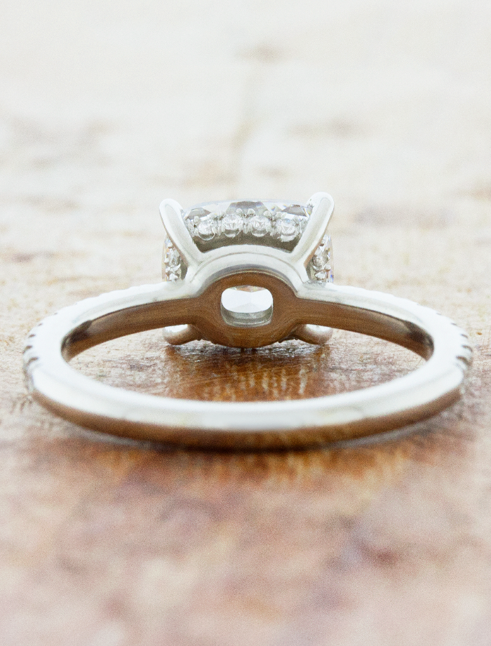 Jessie: East West Cushion Cut Hidden Halo Engagement Ring with Pave ...