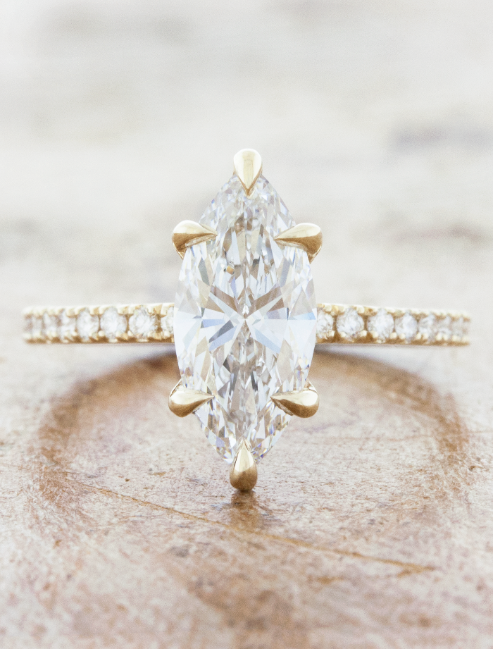 Jessie: Marquise Diamond Hidden Halo Engagement Ring with Pave Band ...