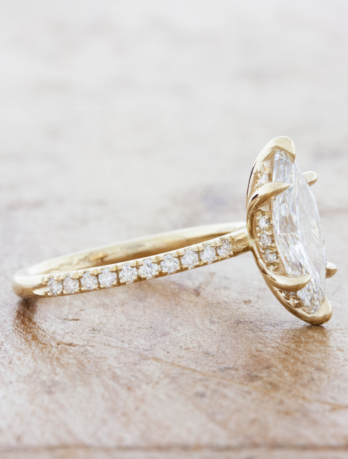 Jessie: Marquise Diamond Hidden Halo Engagement Ring with Pave Band ...