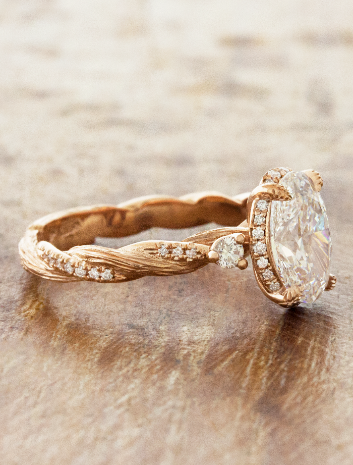 Linden: Nature Inspired Three Stone Engagement Ring with Twisted Rope ...