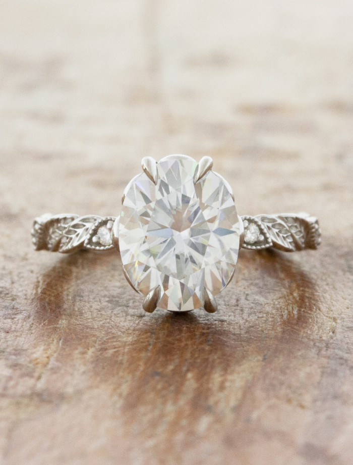 Lotus: Solitaire Engagement Ring with Floral Basket & Leaf Band | Ken ...