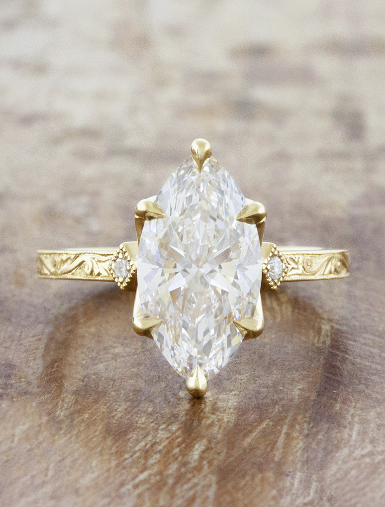 Lulu: Vintage-Inspired Engraved Marquise Diamond Engagement Ring with ...