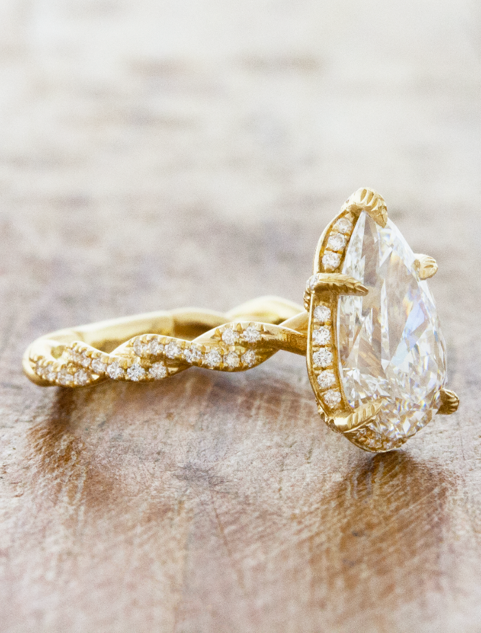 Mirabelle: Pear Diamond Engagement Ring with Peek-a-Boo Halo & Twisted ...