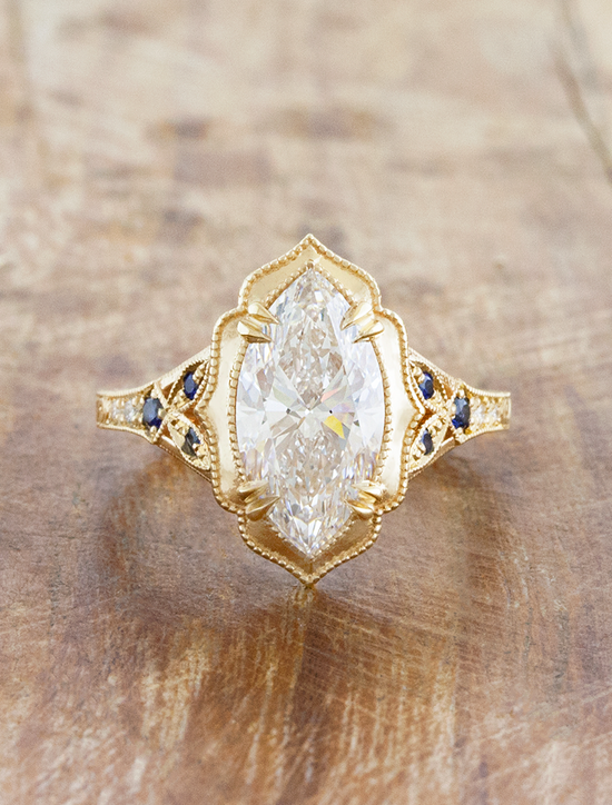 Monarch: Victorian Style Marquise Diamond and Sapphire Engagement Ring ...