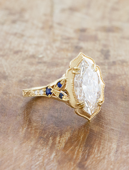 Monarch: Victorian Style Marquise Diamond and Sapphire Engagement Ring ...