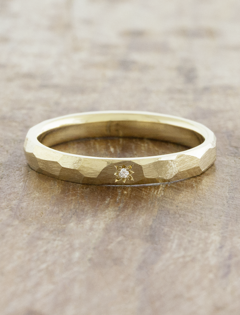 Nova: Diamond Star Accented Wedding Band with Carved Texture | Ken ...