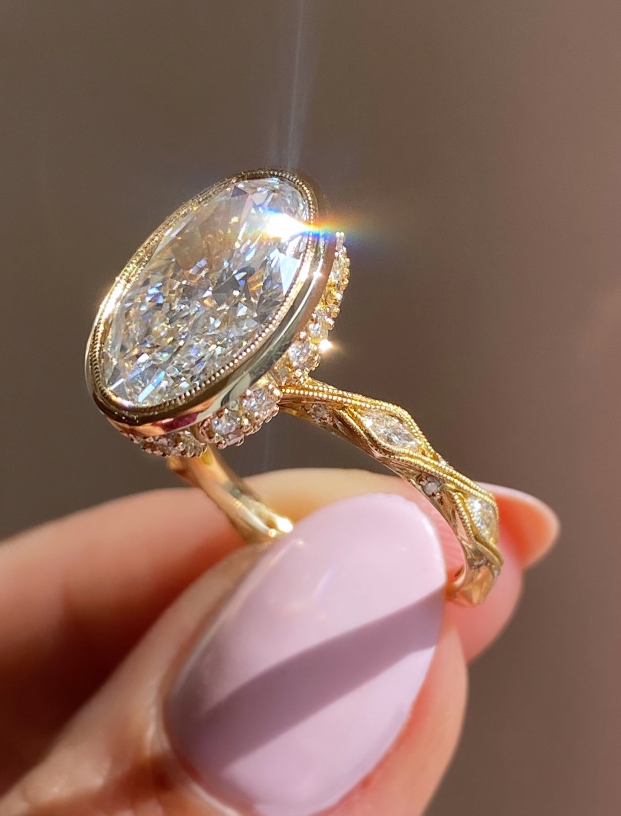 Odyne: Ornate, Vintage Inspired Bezel Engagement Ring | Ken & Dana Design