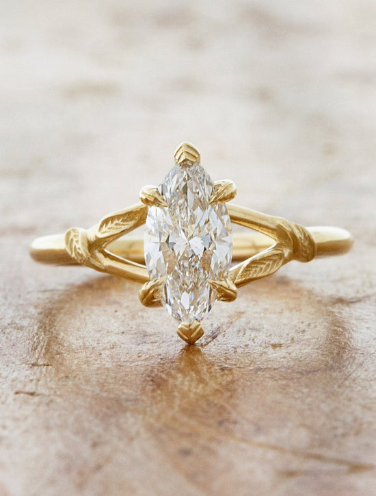 Pembroke: Split Shank Leaf Engraved Marquise Engagement Ring | Ken ...