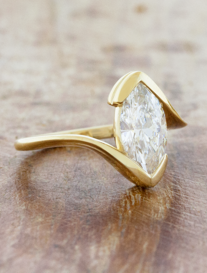 Salomé: Sleek Curved Bypass Bezel Engagement Ring with Marquise Diamond | Ken & Dana Design