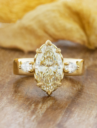Solana: Marquise Three Stone Engagement Ring with Wide Band | Ken ...
