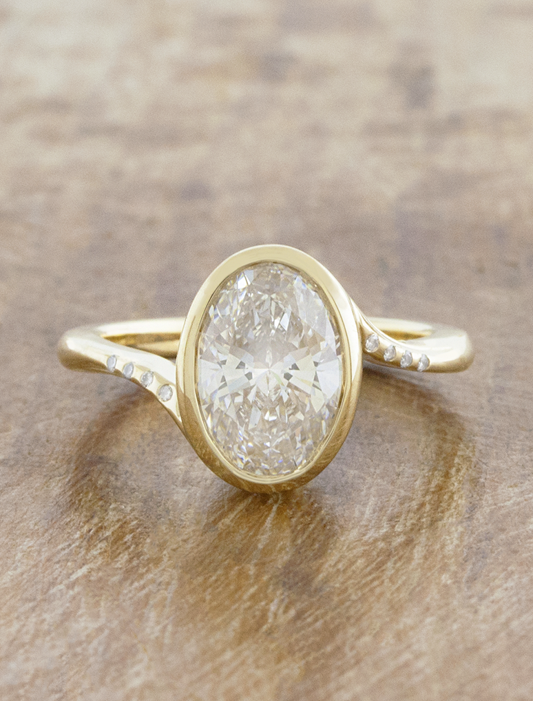 Solaria: Sleek Curved Bypass Bezel Engagement Ring with Oval Diamond ...