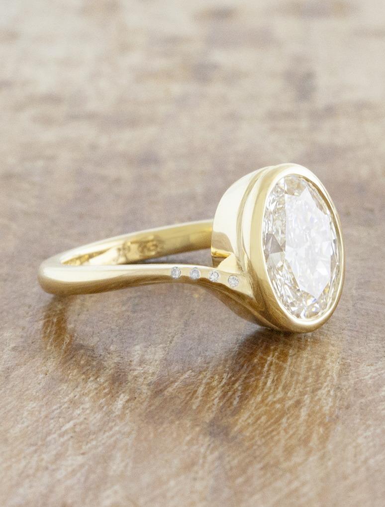 Solaria: Sleek Curved Bypass Bezel Engagement Ring with Oval Diamond ...