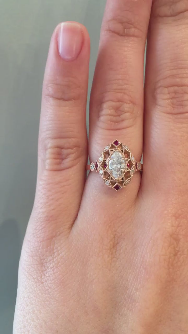 Brenna: Vintage Inspired Marquis Diamond Ruby Engagement Ring | Ken ...