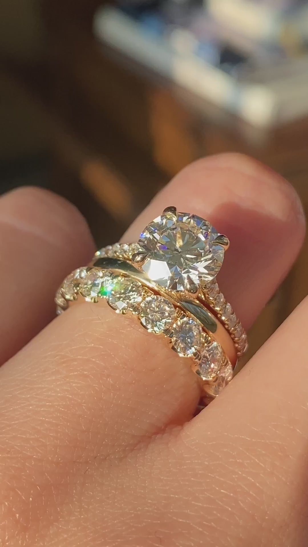 Sarisa Stacked Ring Set: Classic Round Cut Pavé Solitaire & Eternity ...