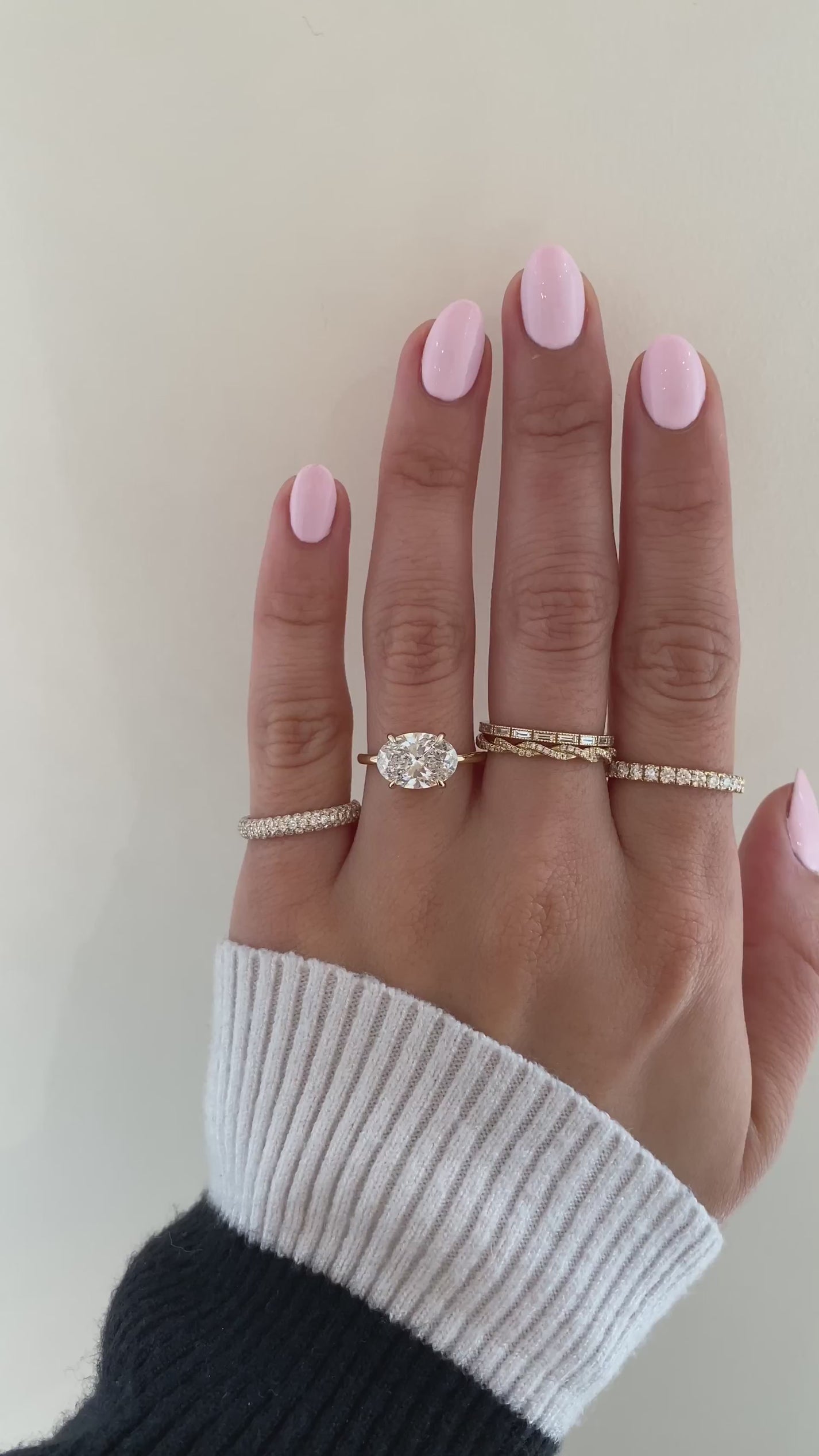 Emi: Modern East-West Set Minimalist Oval Solitaire | Ken & Dana Design