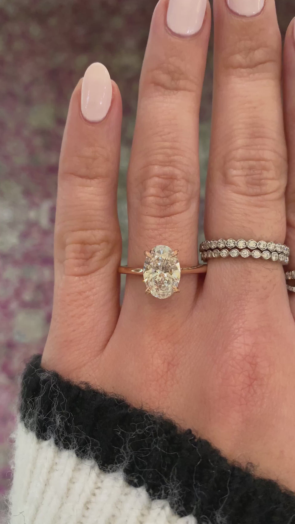 Magnolia: Oval Rose Gold Solitaire with Hidden Halo and Hidden Blue ...