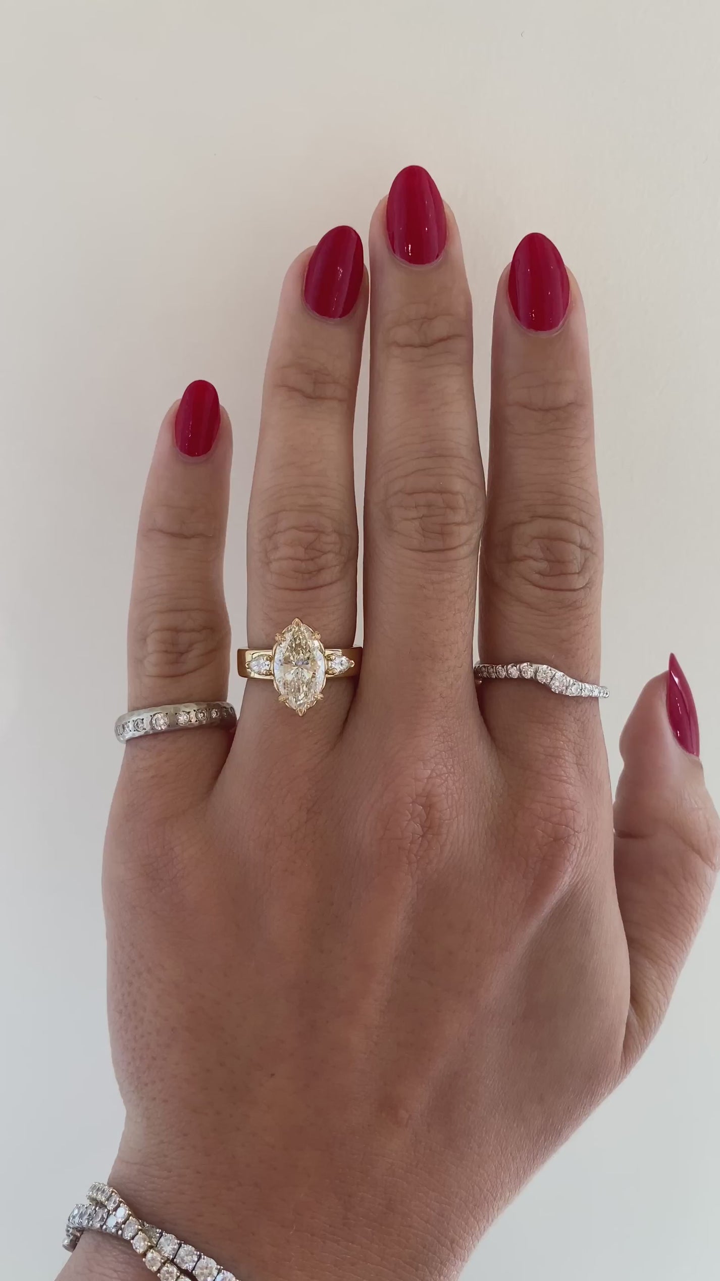 Solana: Marquise Three Stone Engagement Ring with Wide Band | Ken ...