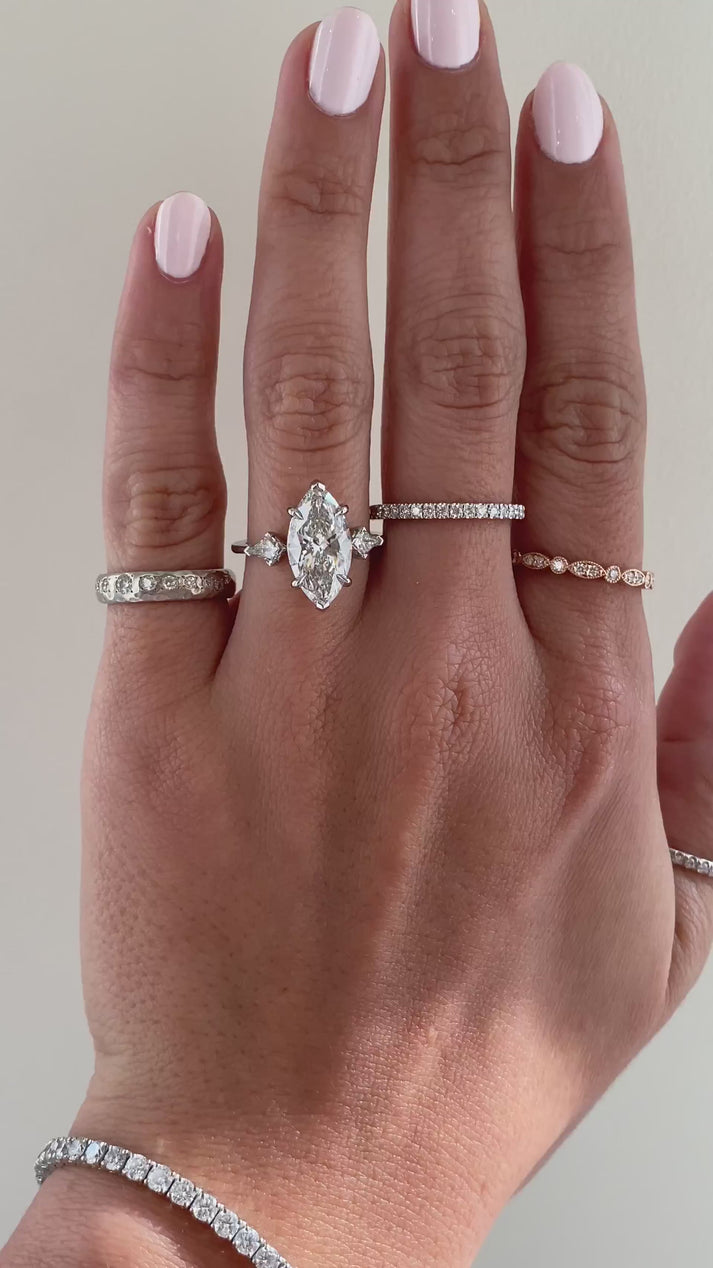 Piper: Modern Two-Toned Three-Stone Marquise Engagement Ring with Kite ...