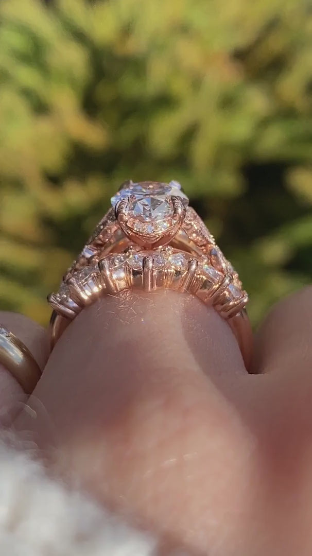 Racea Stacked Set: Oval Diamond Engagement Ring Set with Vintage ...