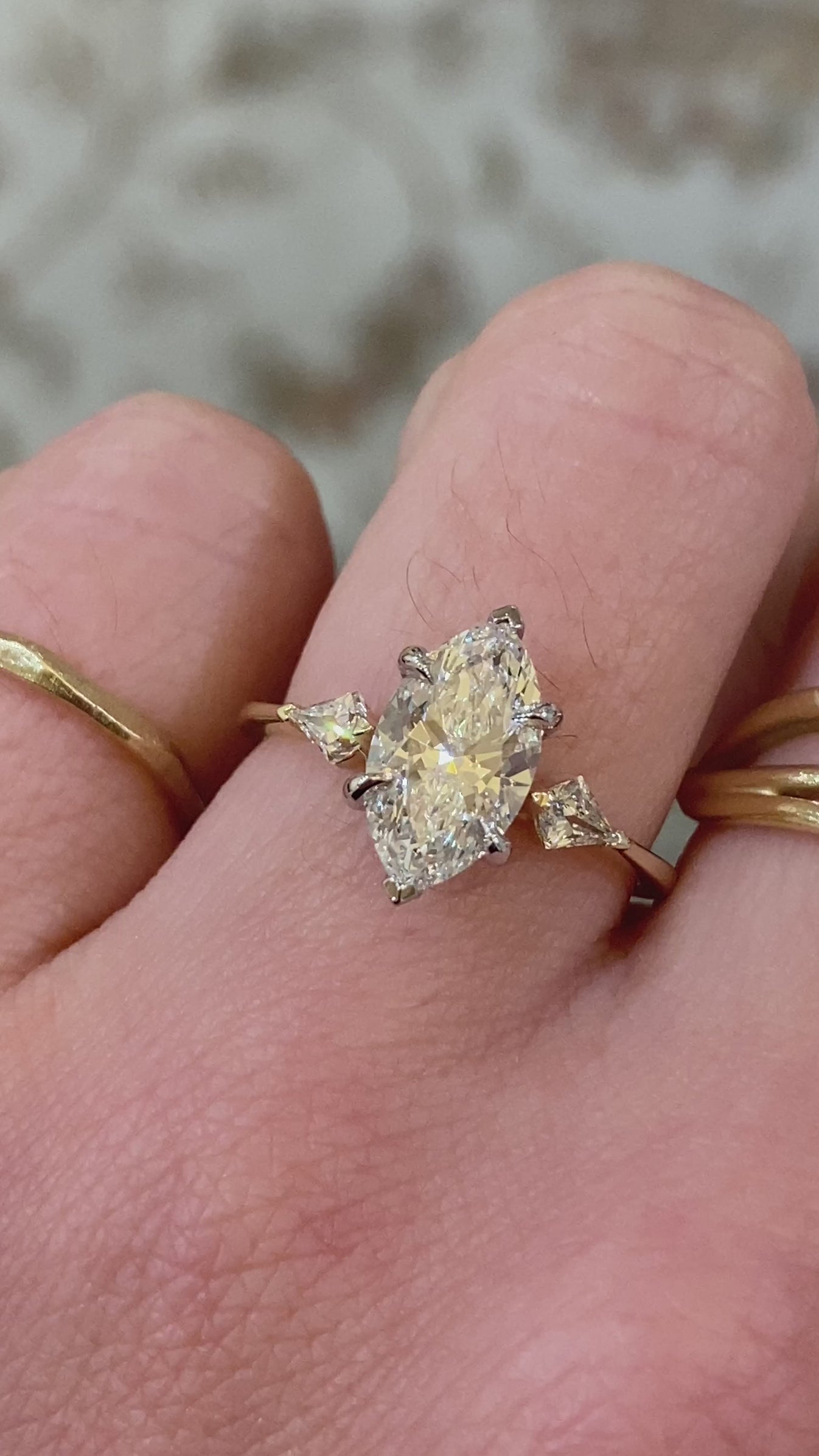 Piper: Modern Two-Toned Three-Stone Marquise Engagement Ring with Kite ...