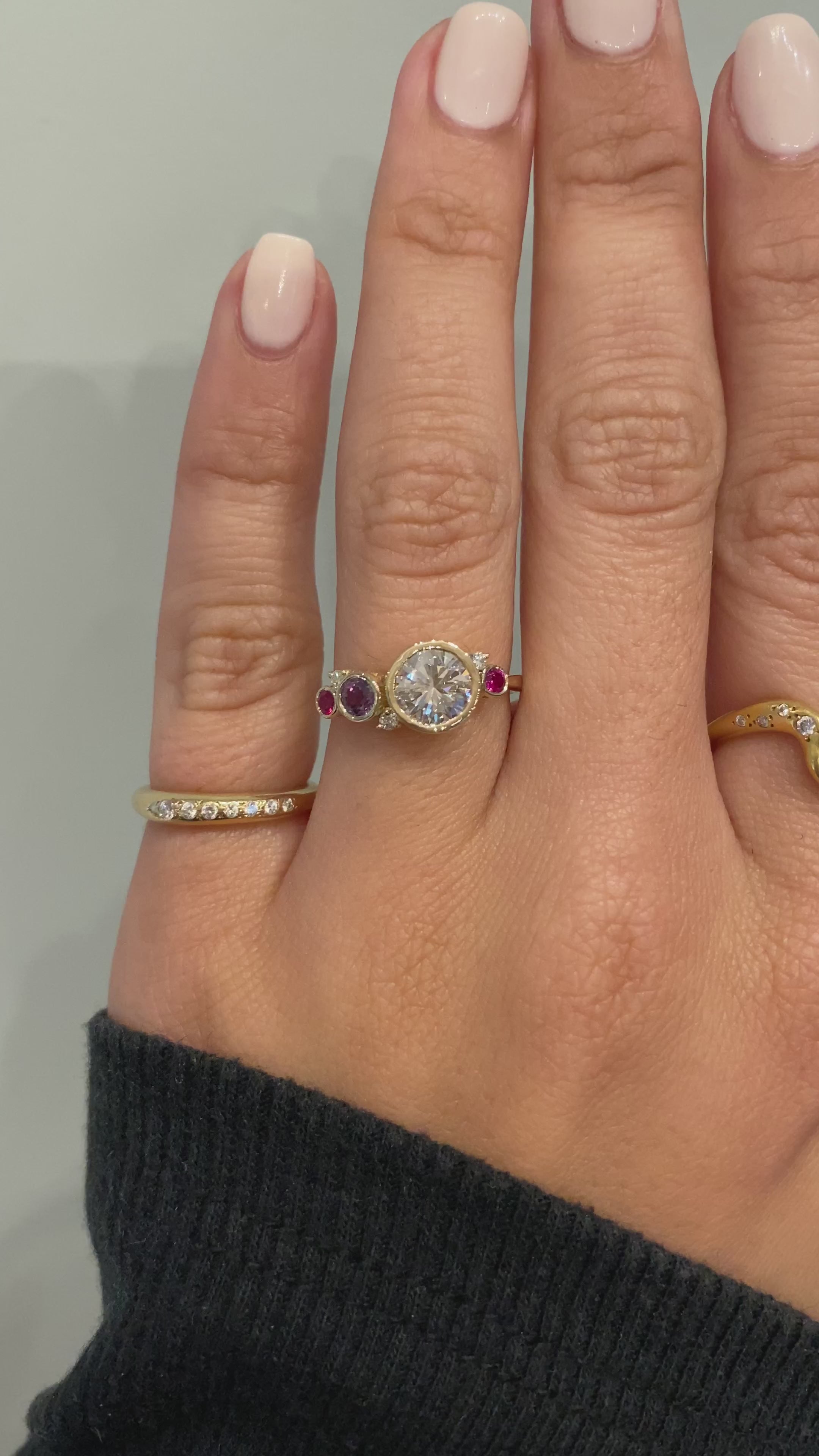 Wren: Diamond, Ruby, and Sapphire Cluster Engagement Ring | Ken & Dana ...