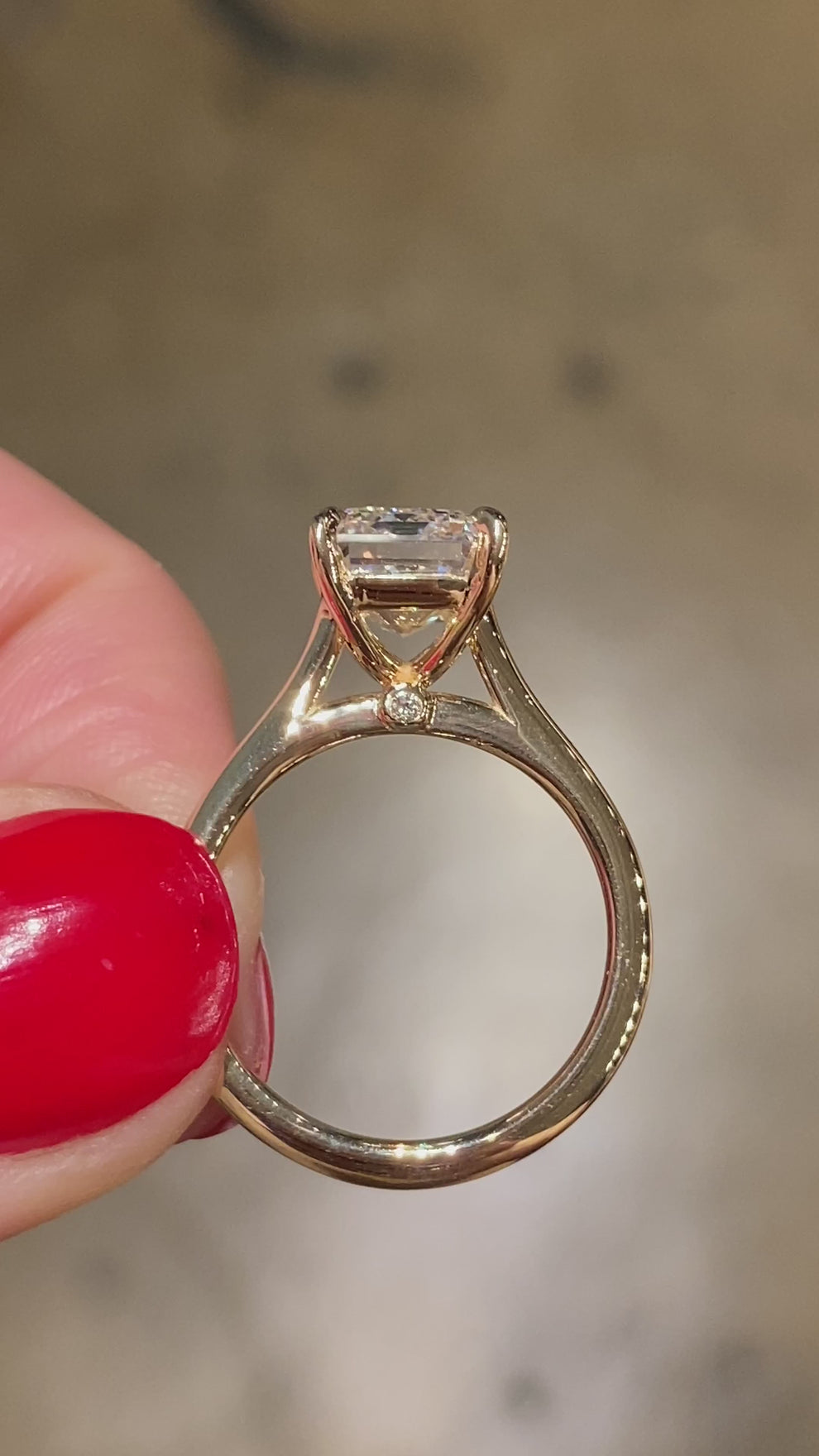 Bray: Emerald Cut Cathedral Solitaire Engagement Ring with Hidden Diamond | Ken & Dana Design