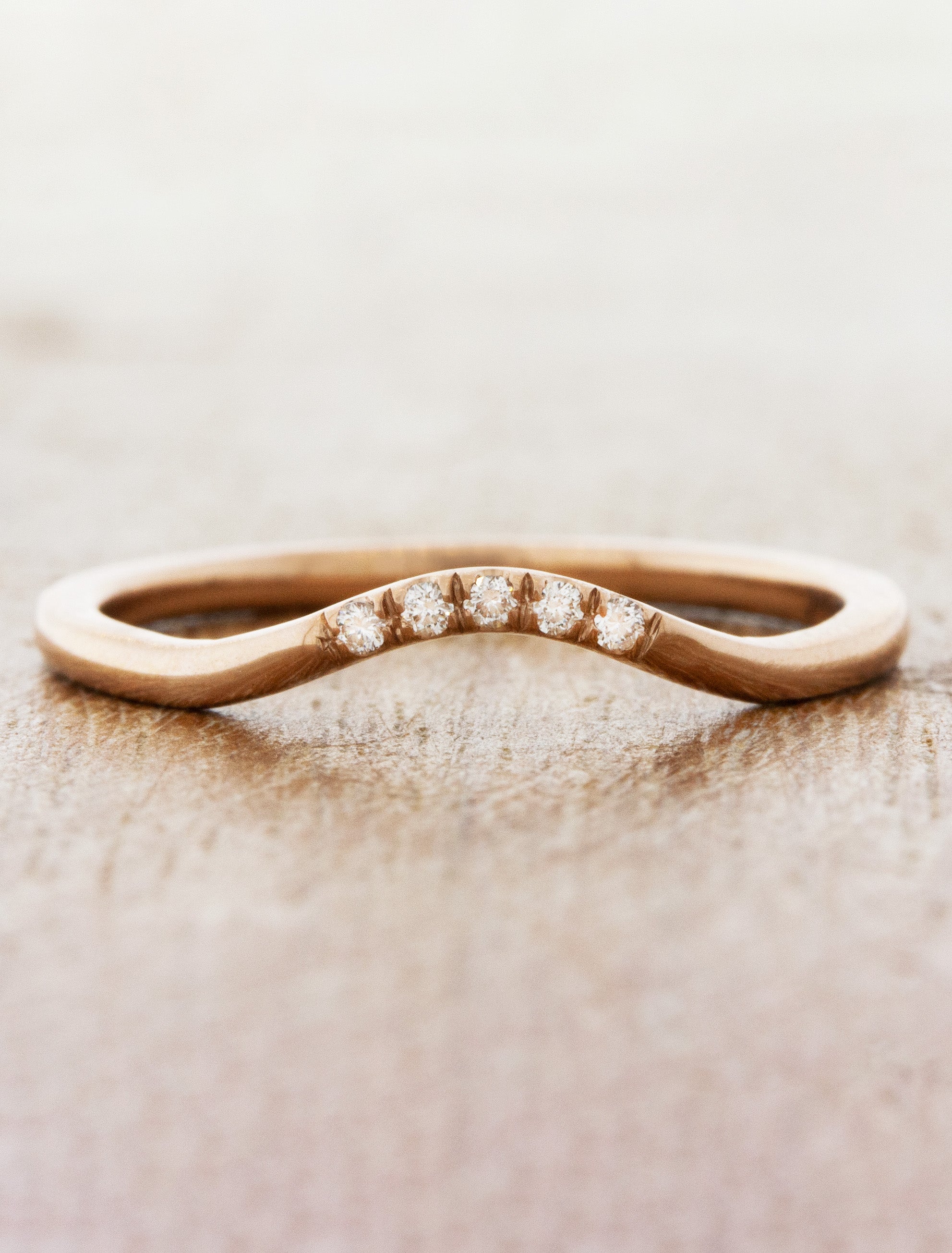 Amorie: Curved Rose Gold Wedding Band with Diamonds | Ken & Dana Design