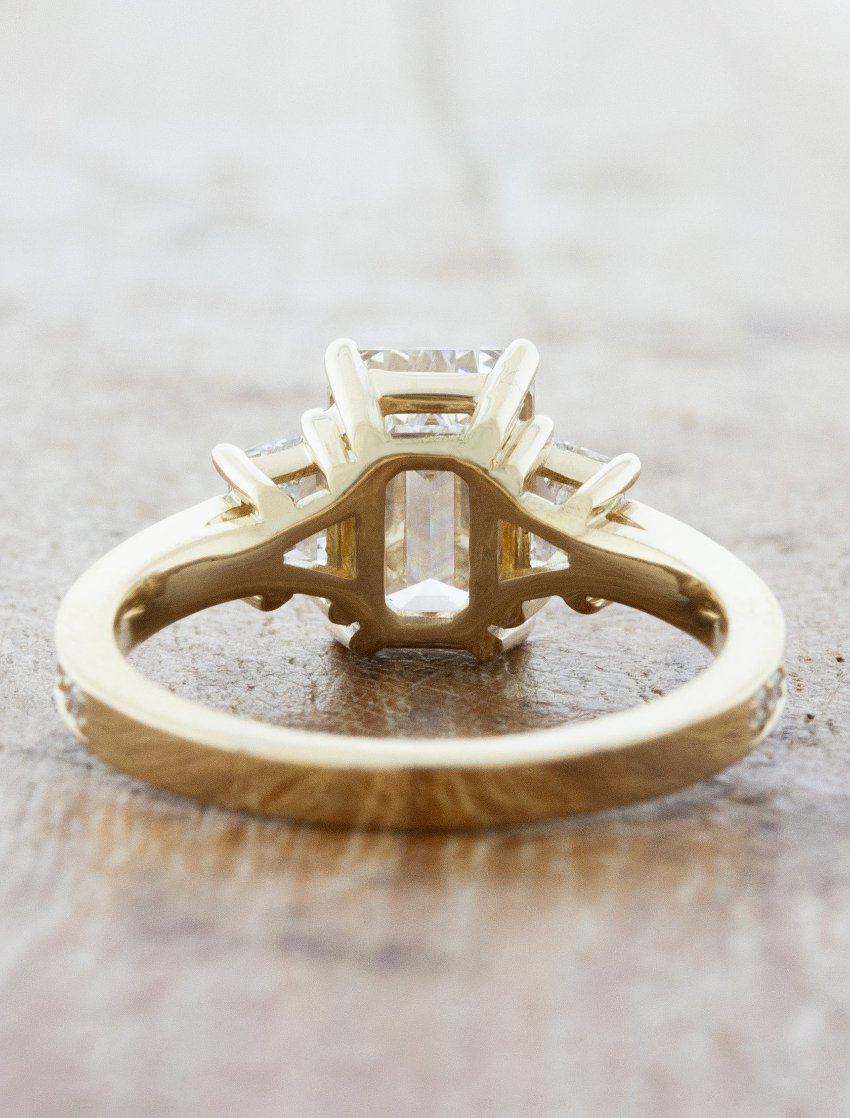 Angela: Classic Three Stone Emerald Cut Diamond Ring | Ken & Dana Design