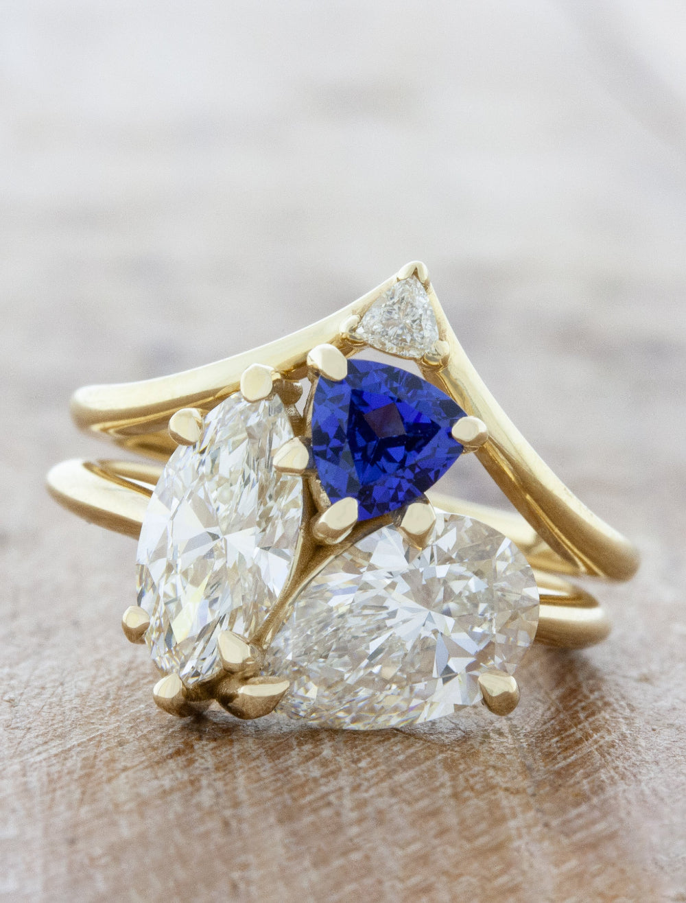 Azure: Clustered Three-Stone Diamond and Sapphire Engagement Ring | Ken ...