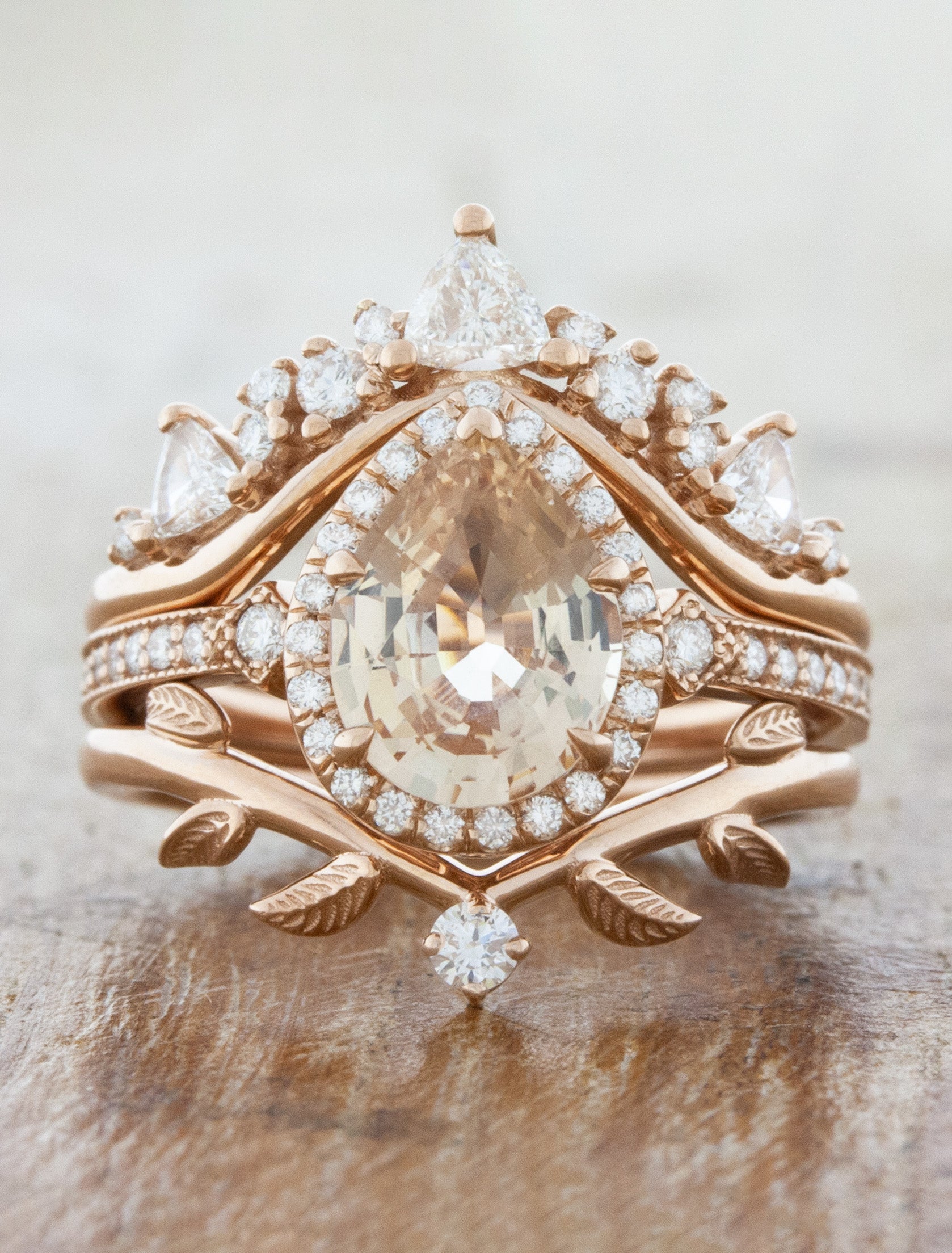 Calandra: Halo Pear Sapphire Engagement Ring in Rose Gold | Ken & Dana ...