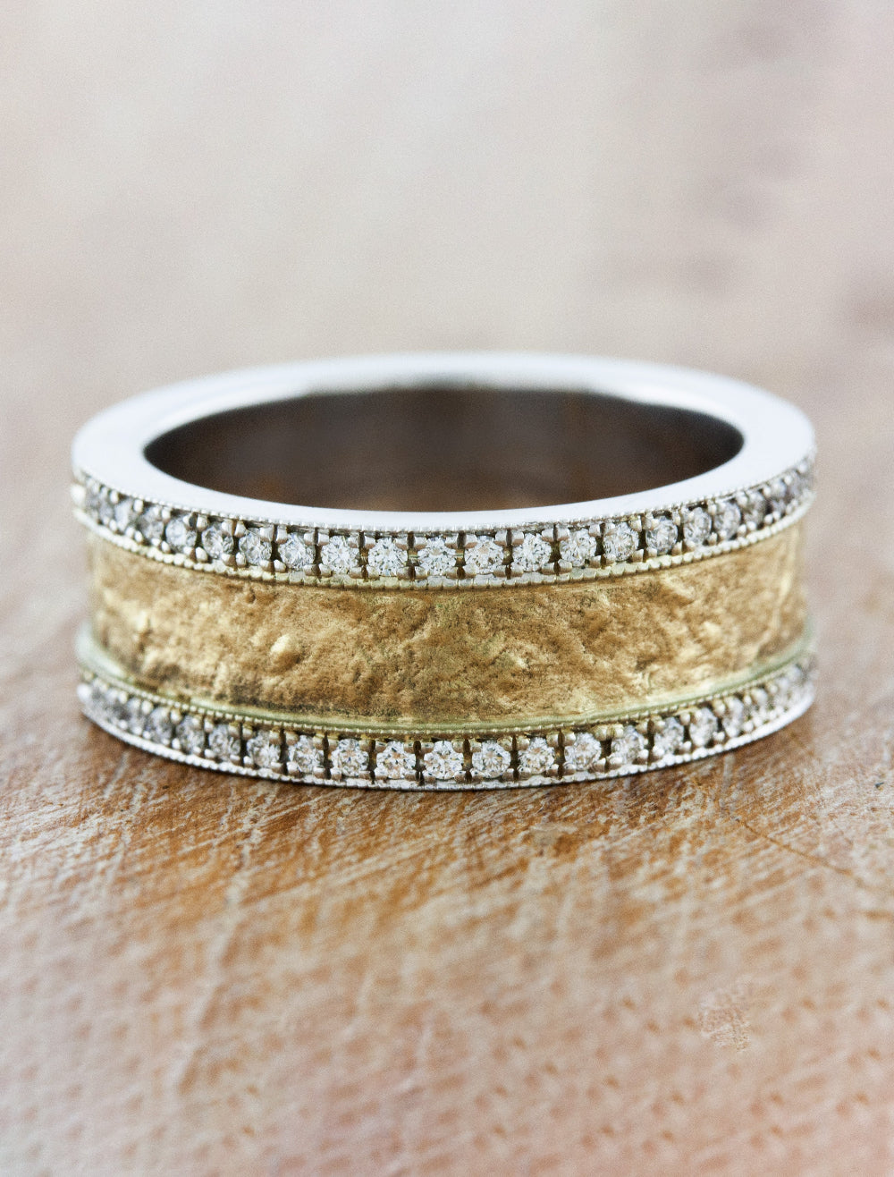 Edna: Two-Toned, Hammered Texture Matching Wedding Bands | Ken & Dana ...