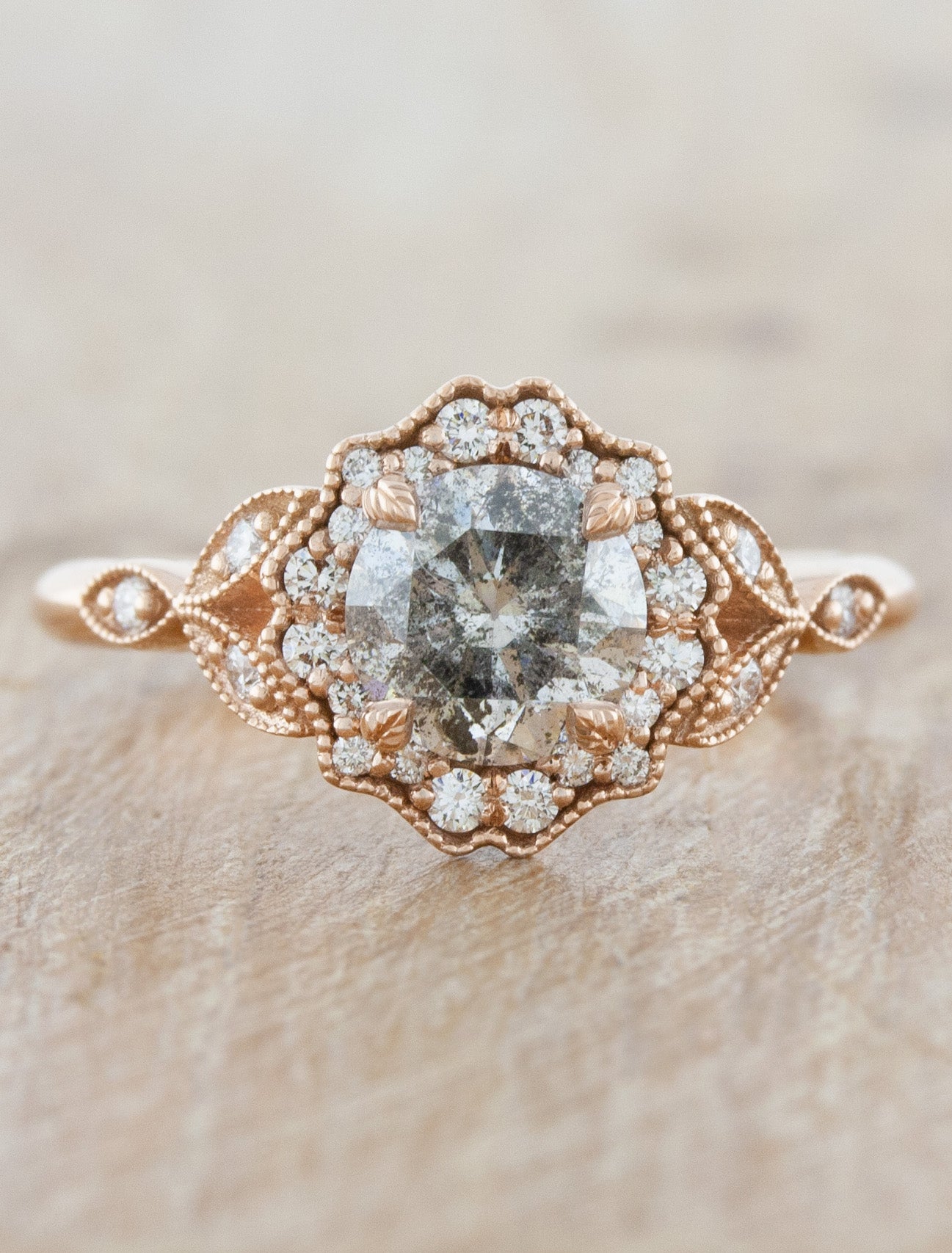 Fiona: Round Halo Diamond Rose Gold Engagement Ring | Ken & Dana Design