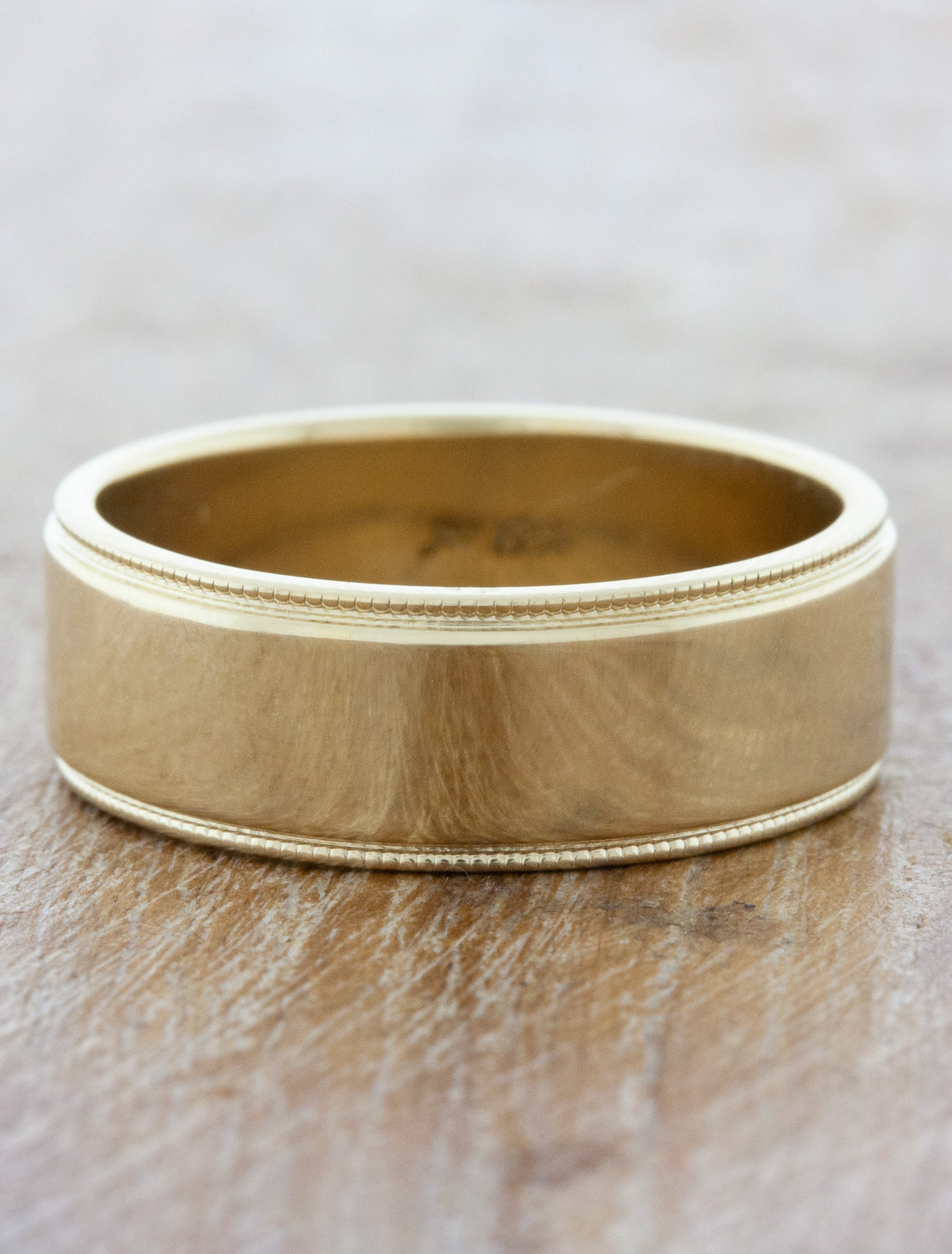 Hunter: 7mm Wide Flat Wedding Band with Milgrain Trim | Ken & Dana Design