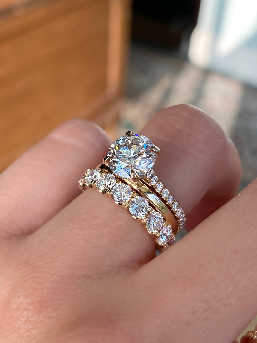 Pavé Diamond Solitaire Engagement Ring Set | Ken & Dana Design