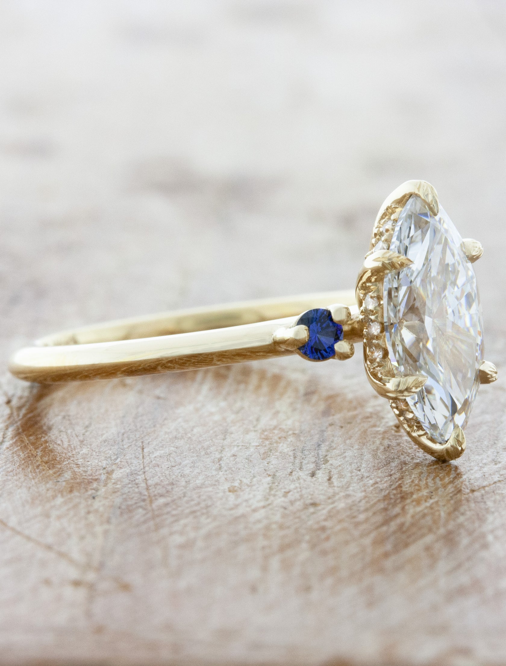 Indigo: Marquise Diamond and Sapphire Three-Stone Engagement Ring with ...