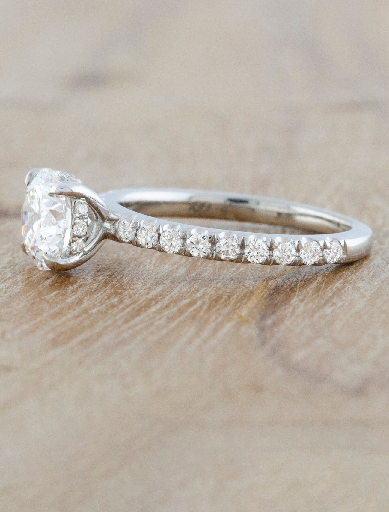 Jessie: Round Diamond Engagement Ring, Pave Band | Ken & Dana Design