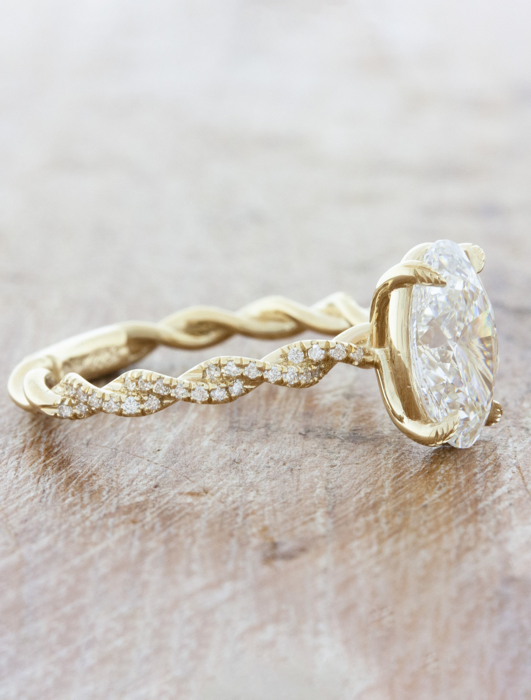 Melody: Oval Solitaire Engagement Ring with Pavé Twisted Band | Ken ...