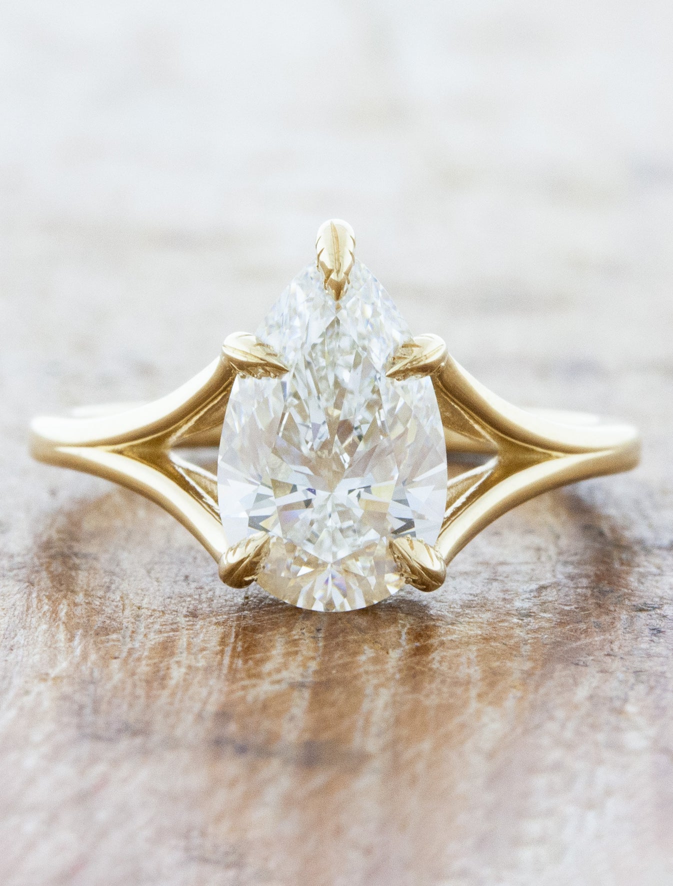 Mylex: Split-Shank Pear Diamond Engagement Ring in 14k Yellow Gold ...