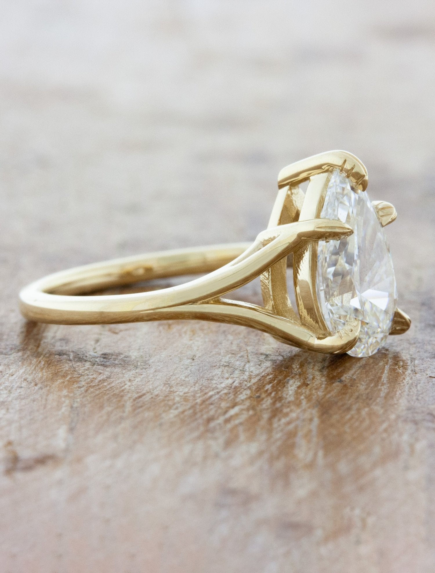 Mylex: Split-Shank Pear Diamond Engagement Ring in 14k Yellow Gold ...