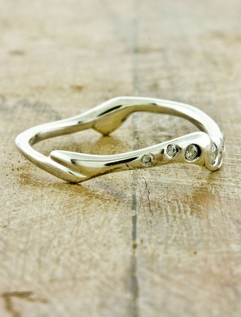 Sati: Asymmetrical Wavy Wedding Band with Diamonds | Ken & Dana Design