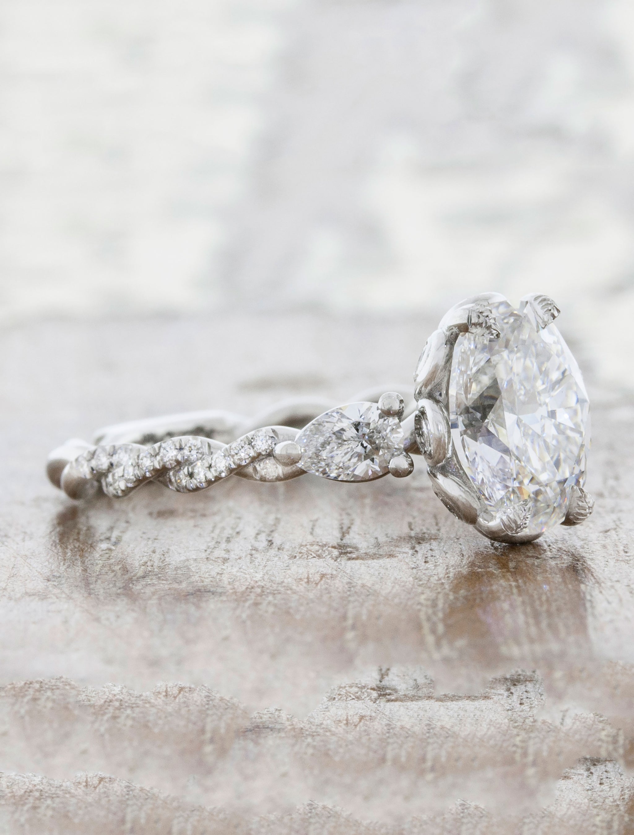 Marcellina: Floral Inspired Three-Stone Engagement Ring with Twisted ...
