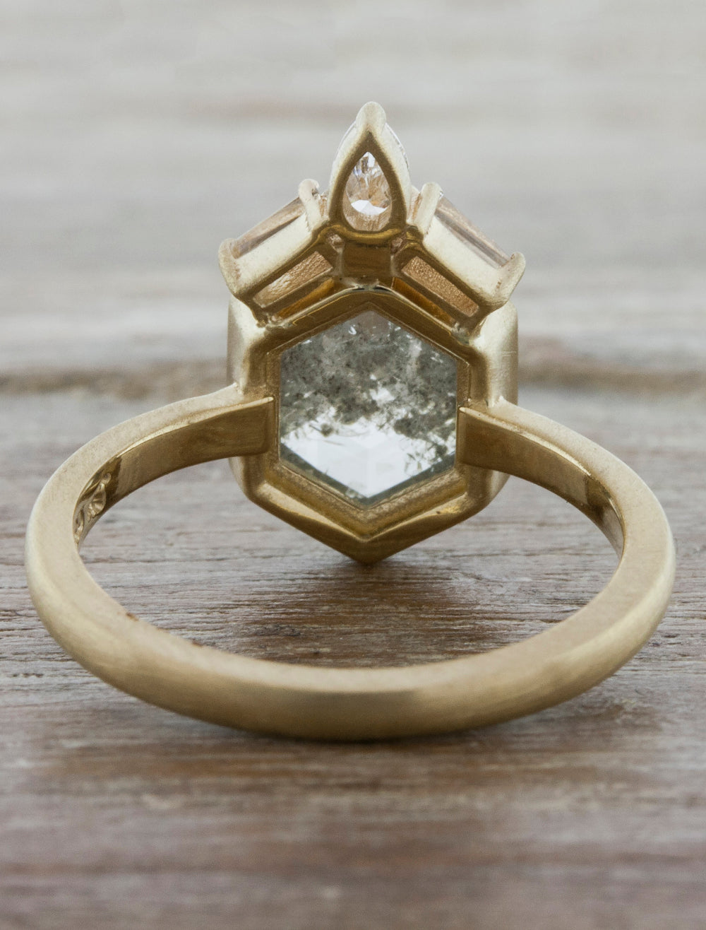 Arwen: Long Rough Diamond Hexagon Bezel Engagement Ring | Ken & Dana Design
