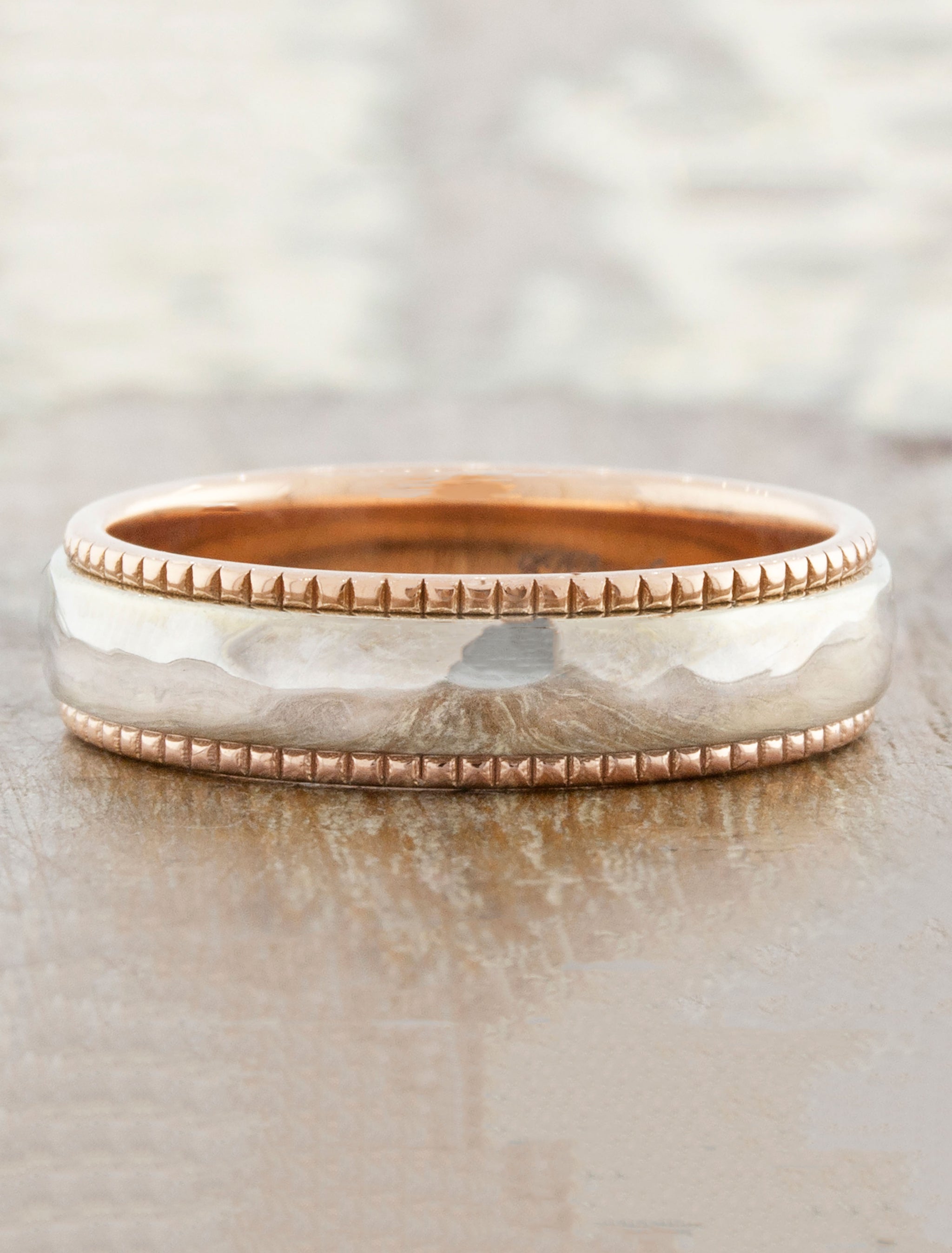 Marit: Lightly Hammered Mixed Metal Wedding Band - Matching | Ken ...