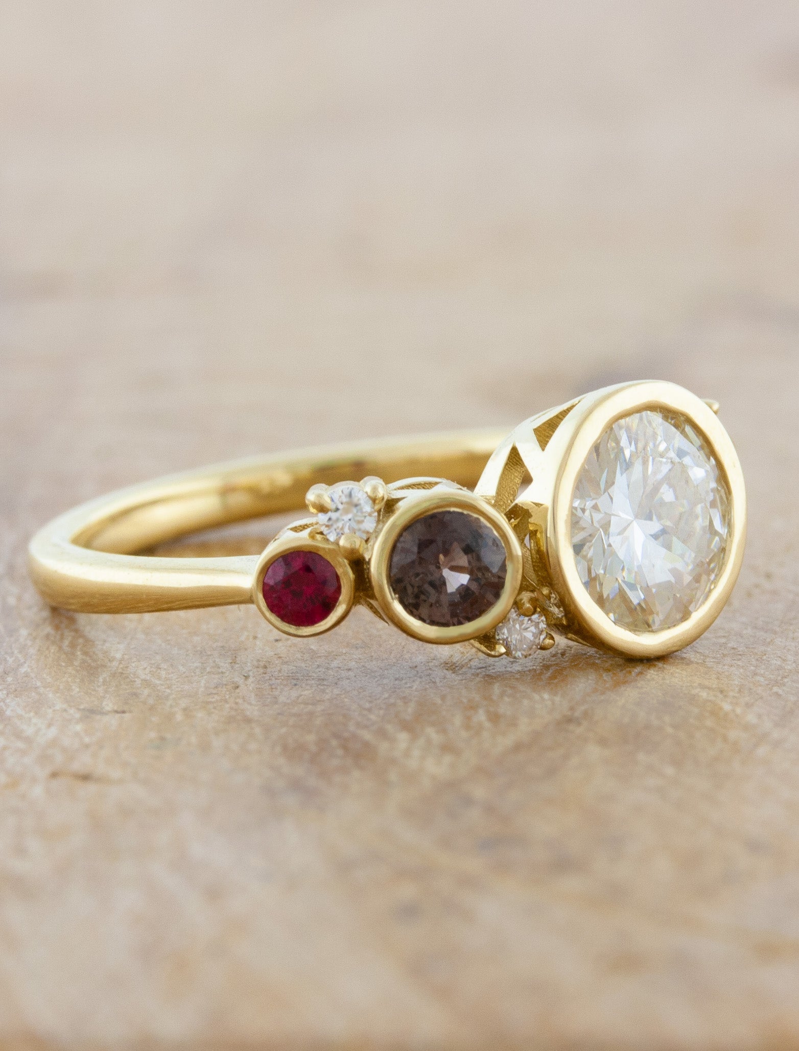 Wren: Diamond, Ruby, and Sapphire Cluster Engagement Ring | Ken & Dana ...